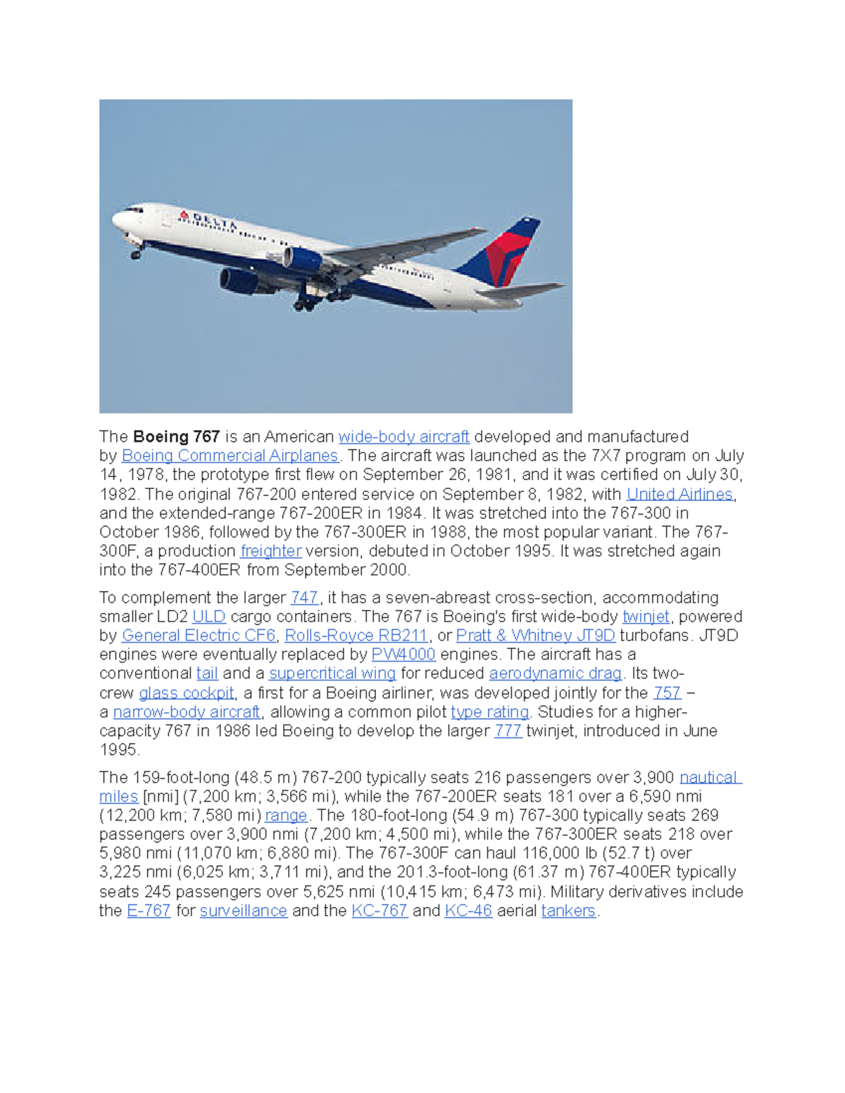 Boeing 767 - notes - The Boeing 767 is an American wide-body aircraft ...