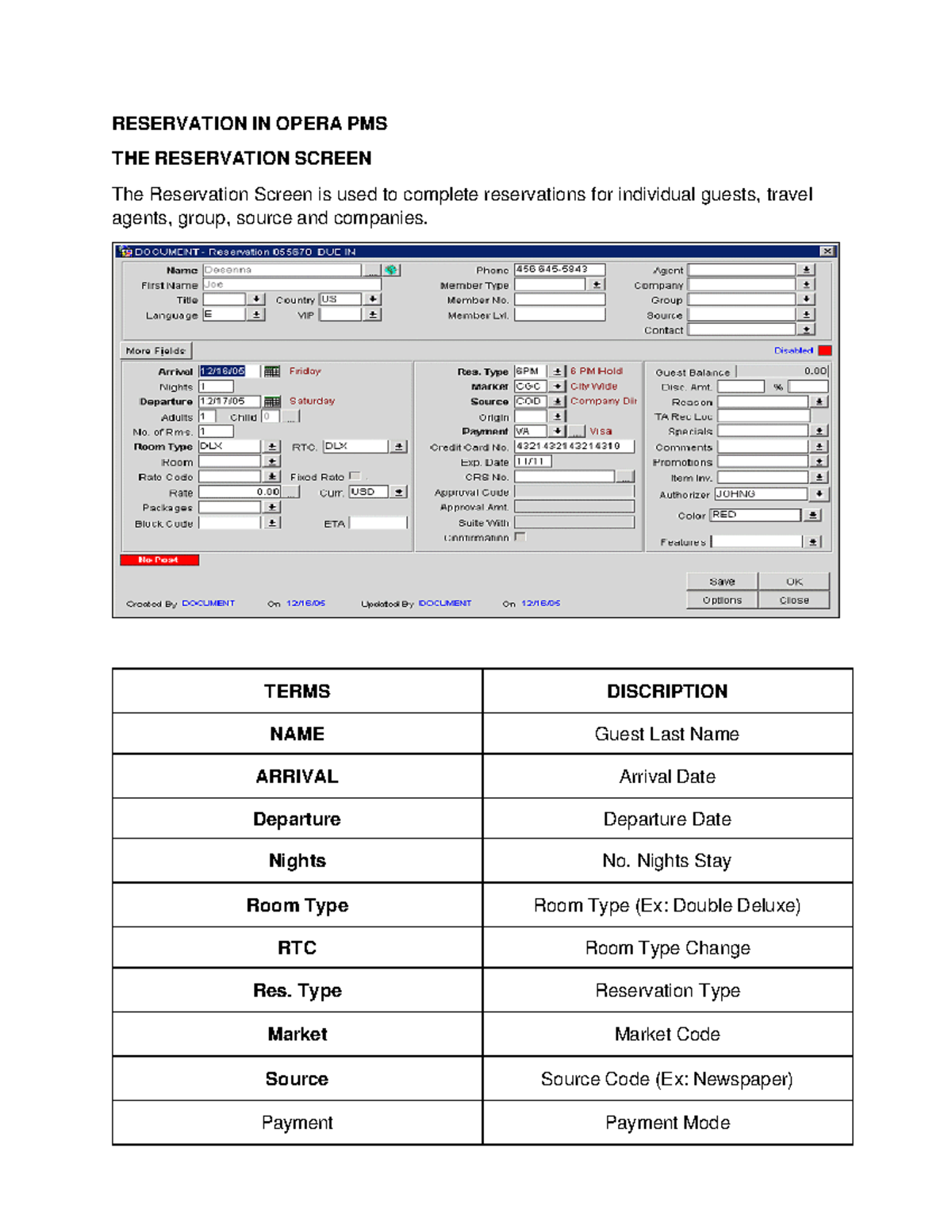 Reservation IN Opera PMS - Hotel and Restaurant Administration - Studocu