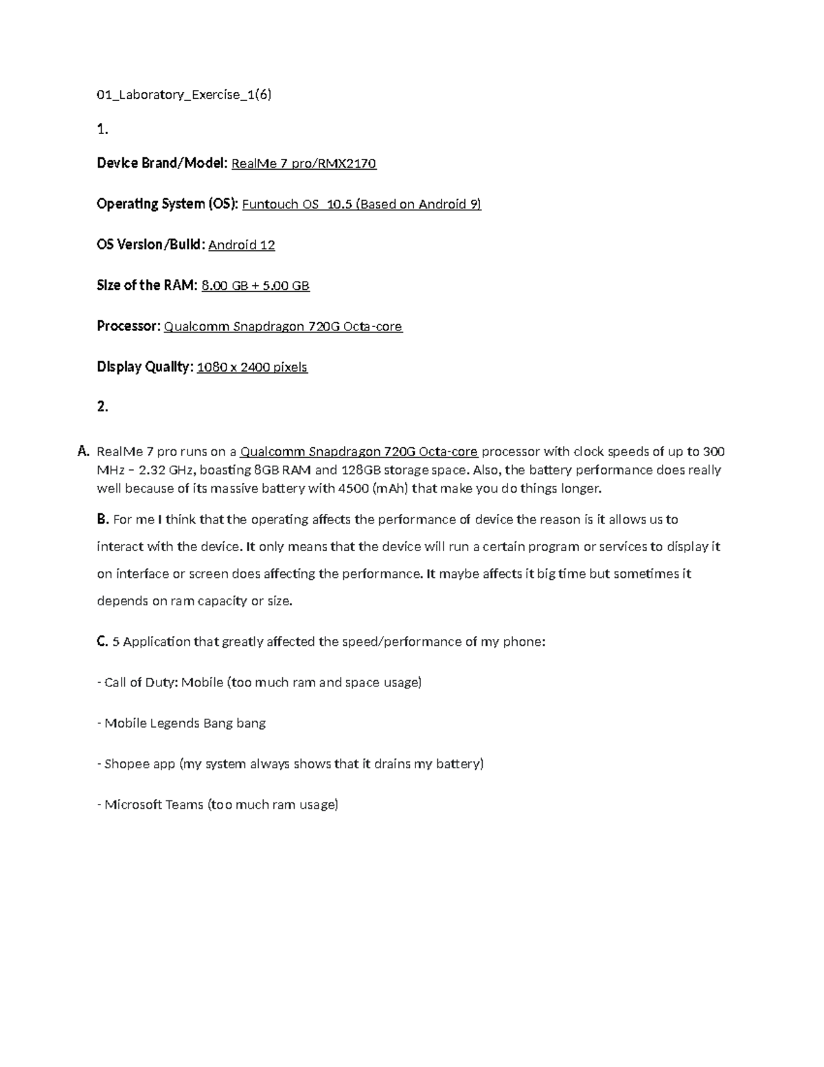 01 Laboratory Exercise 1 - 01_Laboratory_Exercise_1(6) 1. Device Brand ...