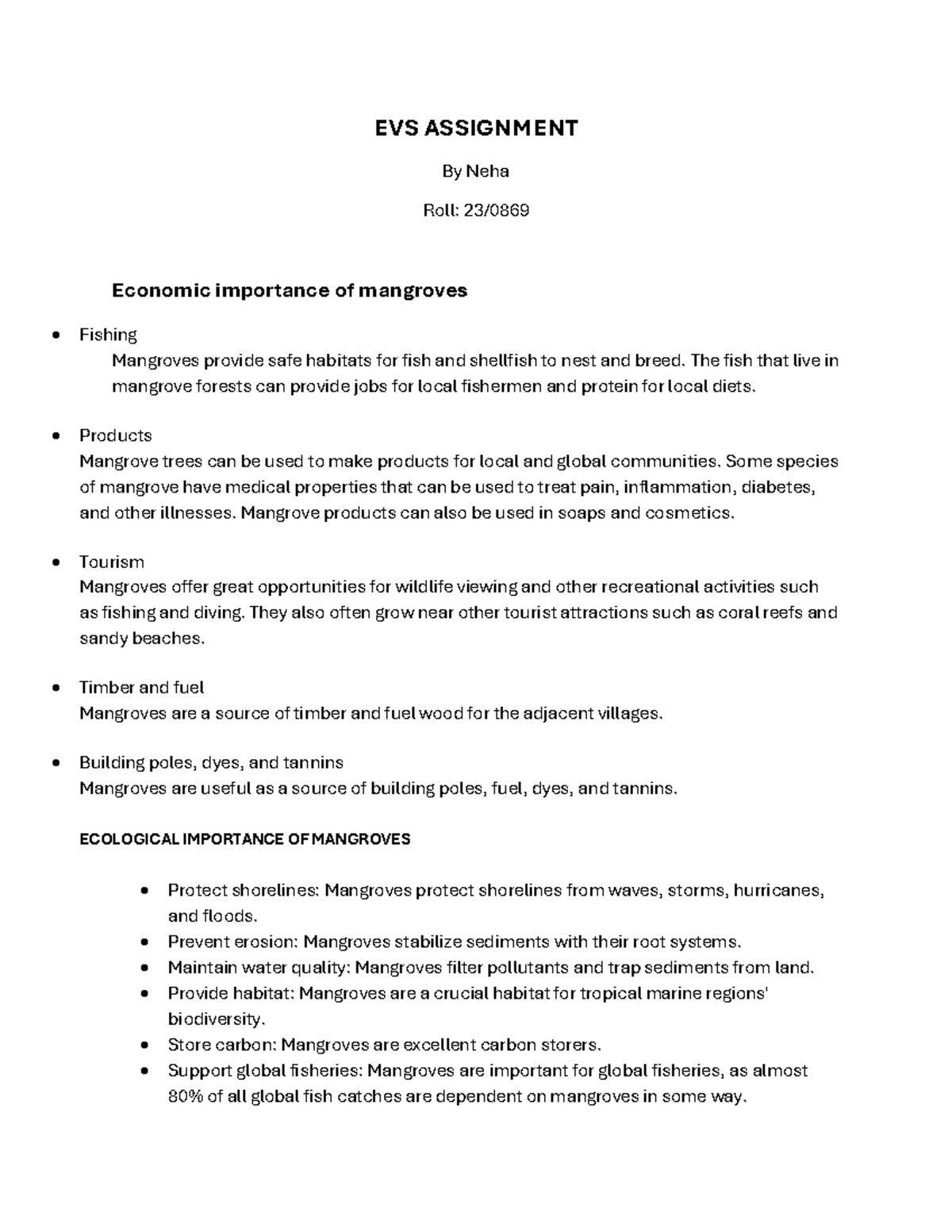 EVS Assignment - AEC - EVS ASSIGNMENT By Neha Roll: 23/ Economic ...
