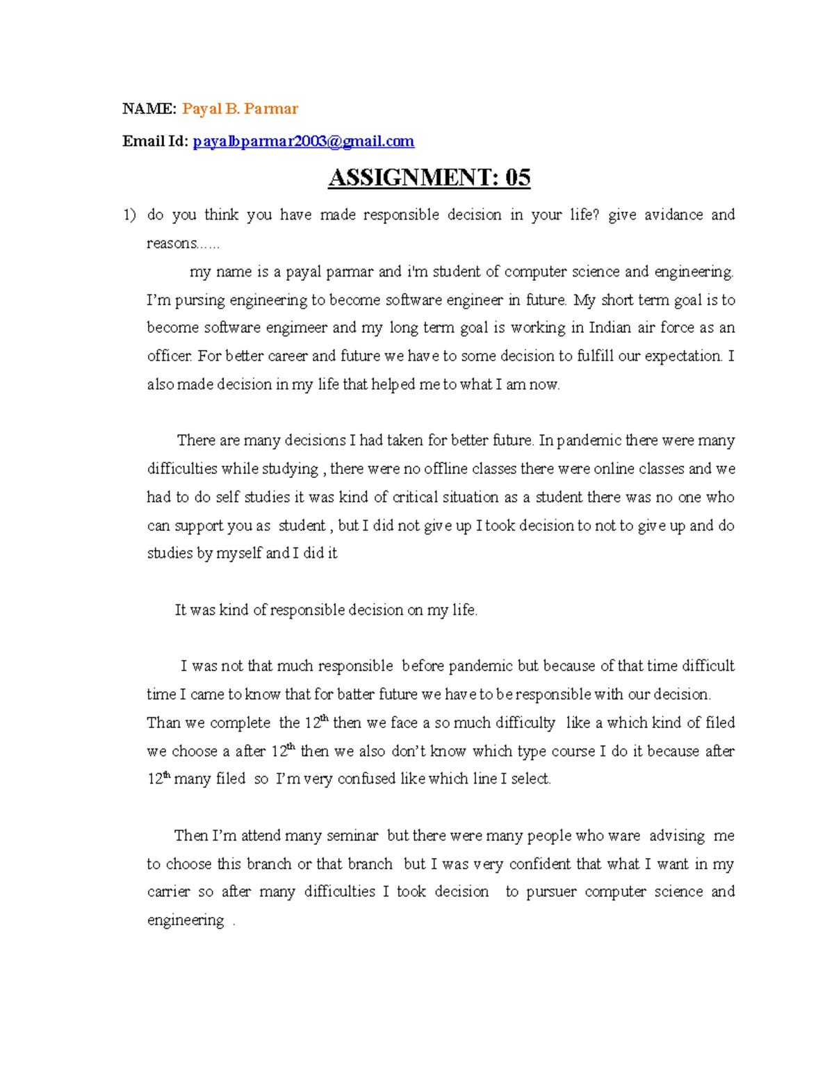 44444 - fdghjk - NAME: Payal B. Parmar Email Id: payalbparmar2003@gmail ...