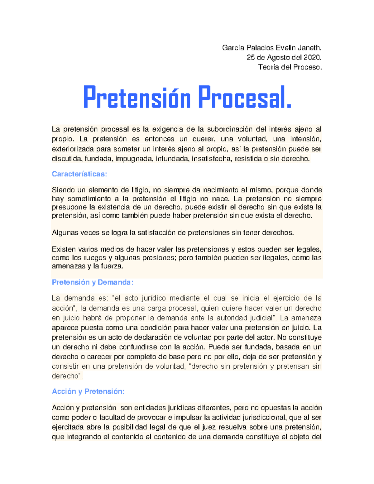 Pretención Procesal - Apuntes Unidad 7 - García Palacios Evelin Janeth ...