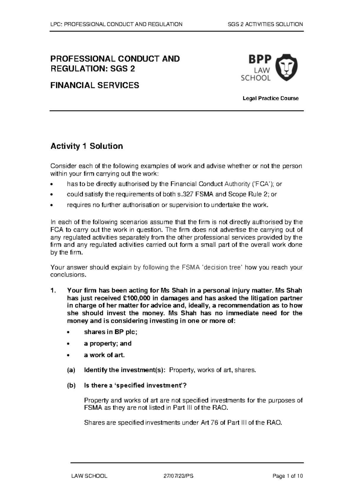 PCR SGS 2 Activities Solution 2024 - LPC: PROFESSIONAL CONDUCT AND ...