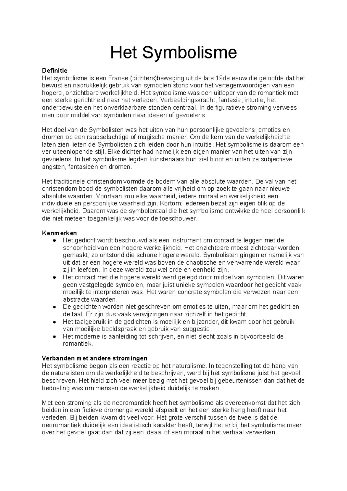Nederlands samenvatting Symbolisme - Het Symbolisme Definitie Het ...