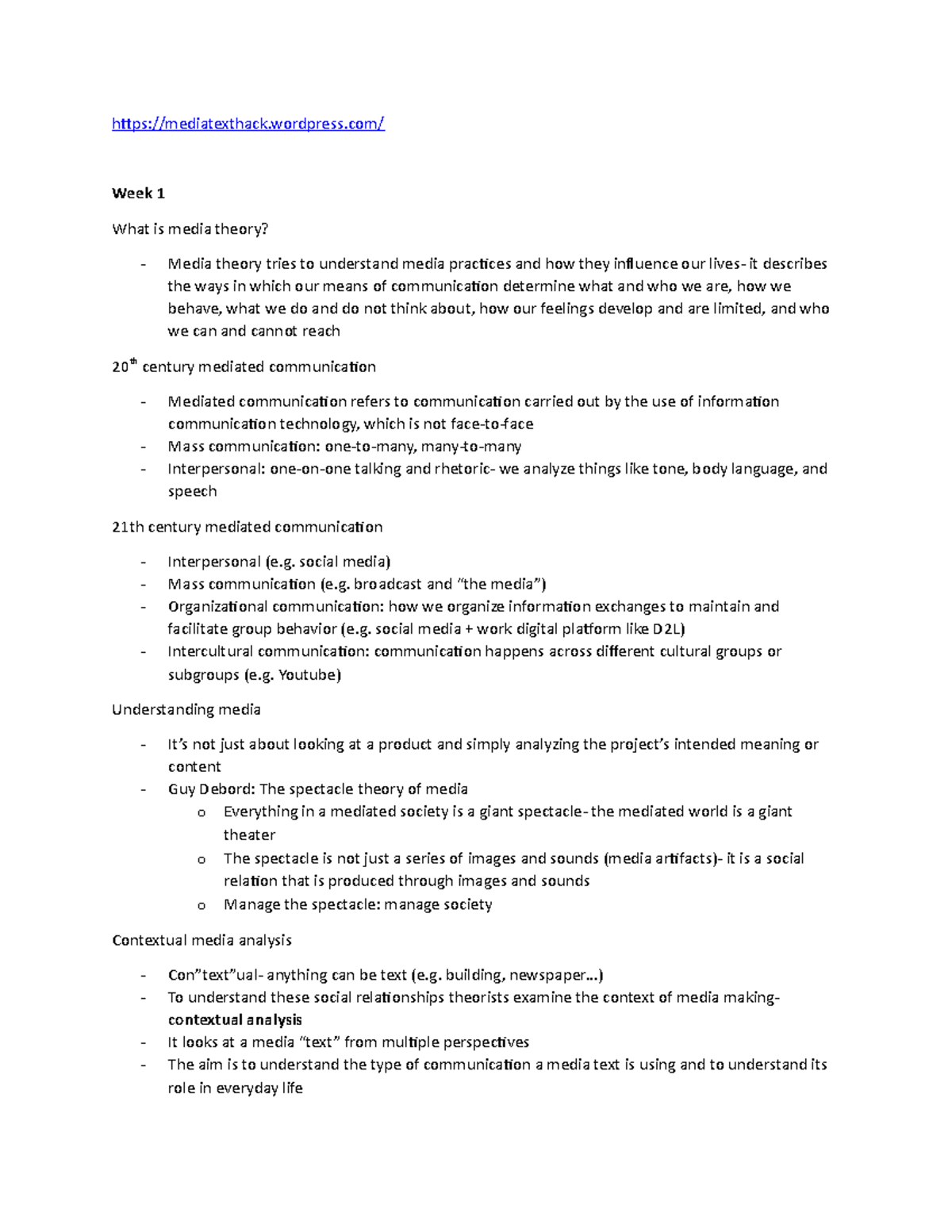 RTA101 NOTE - Lecture notes 1-12 - htps:mediatexthack.wordpress/ Week 1 ...