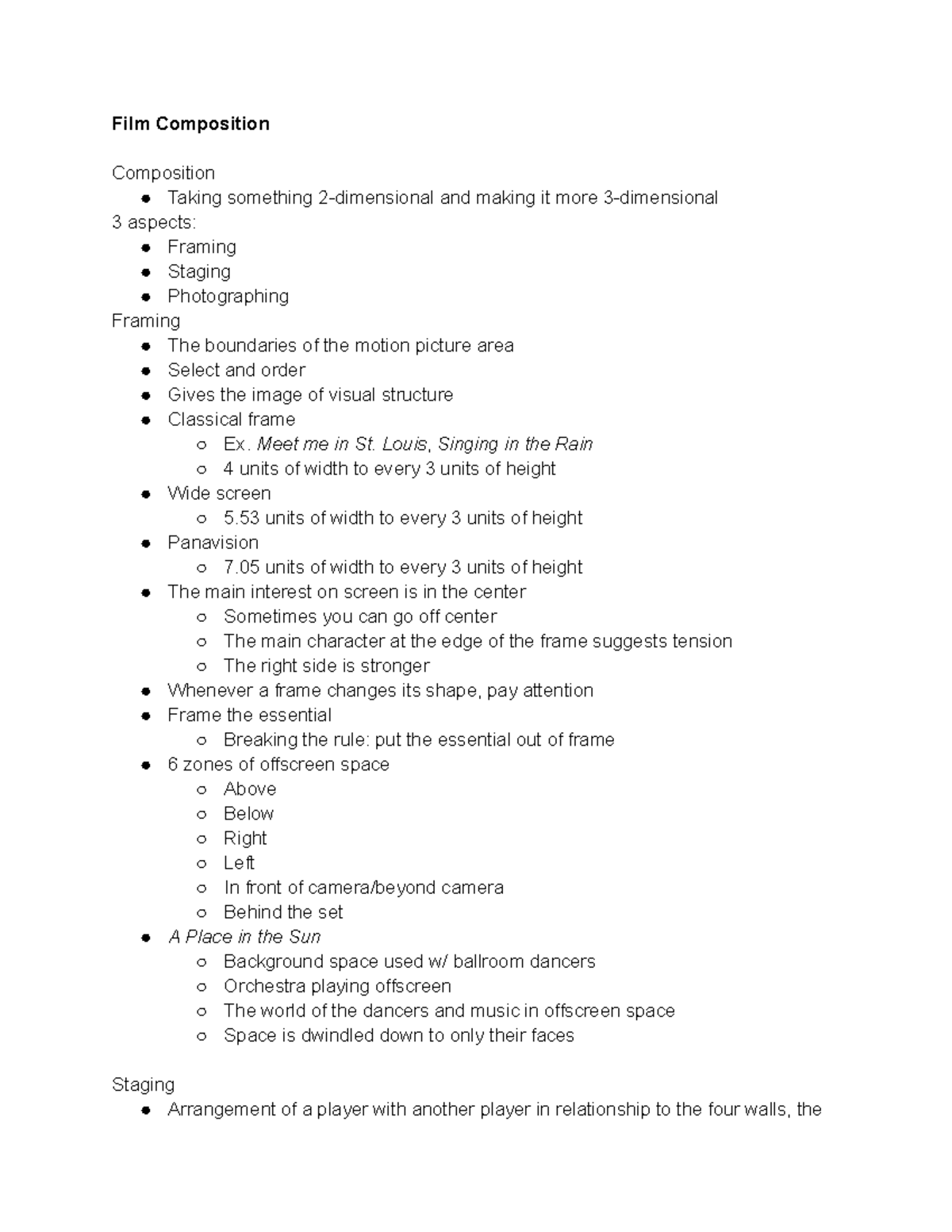 Intro to Cinema Week 5 - Lecture notes 5 - Film Composition Composition ...