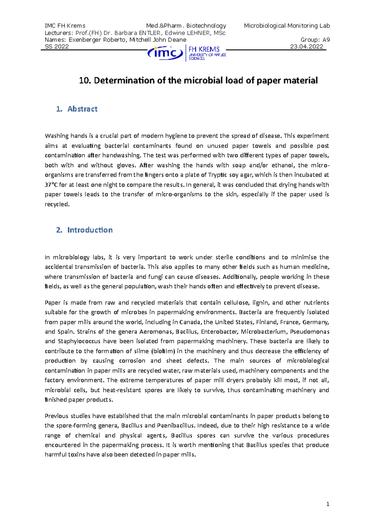 A9 10 Determination of the microbial load of paper material Report ...
