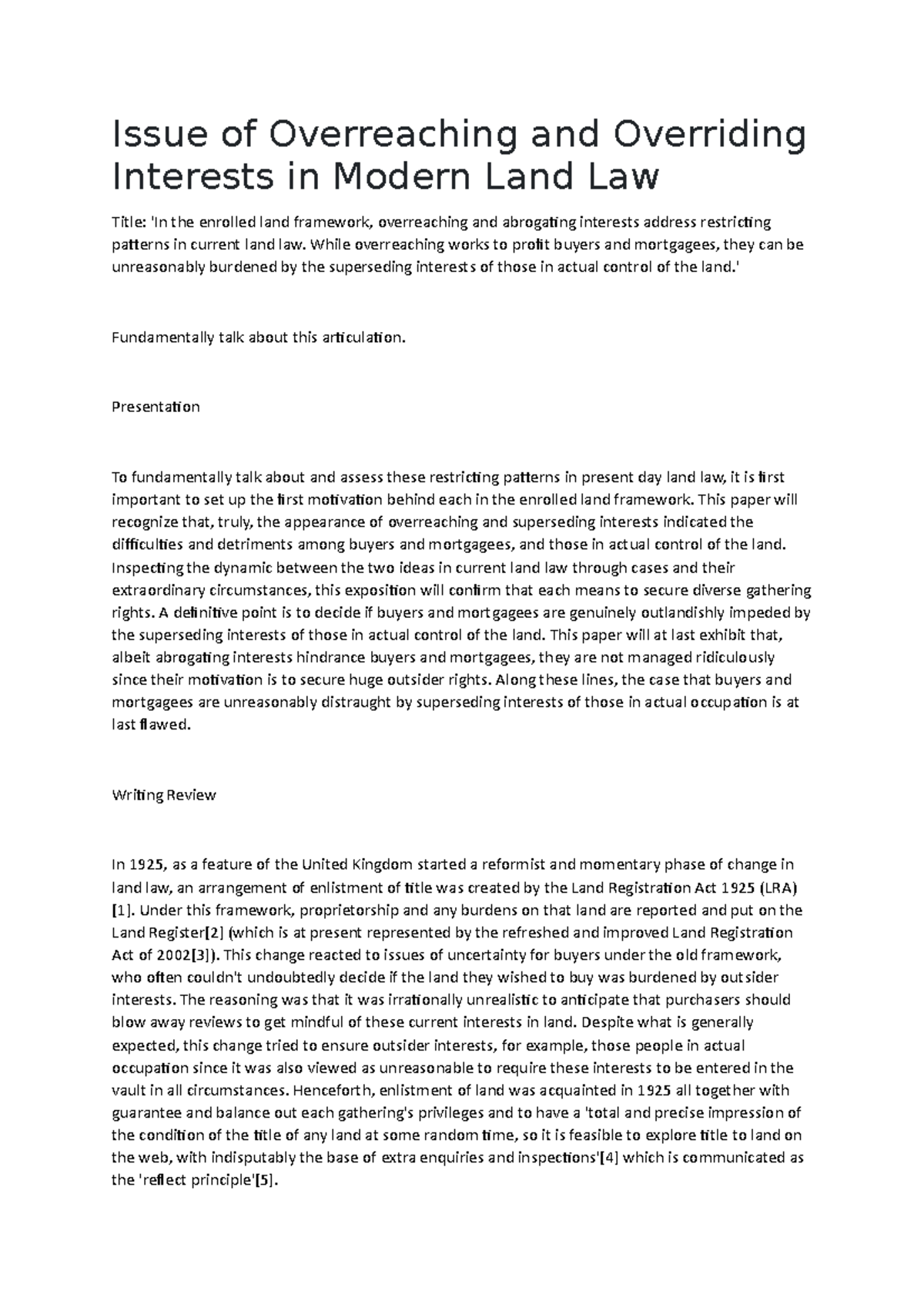 Issue of Overreaching and Overriding Interests in Modern Land Law ...