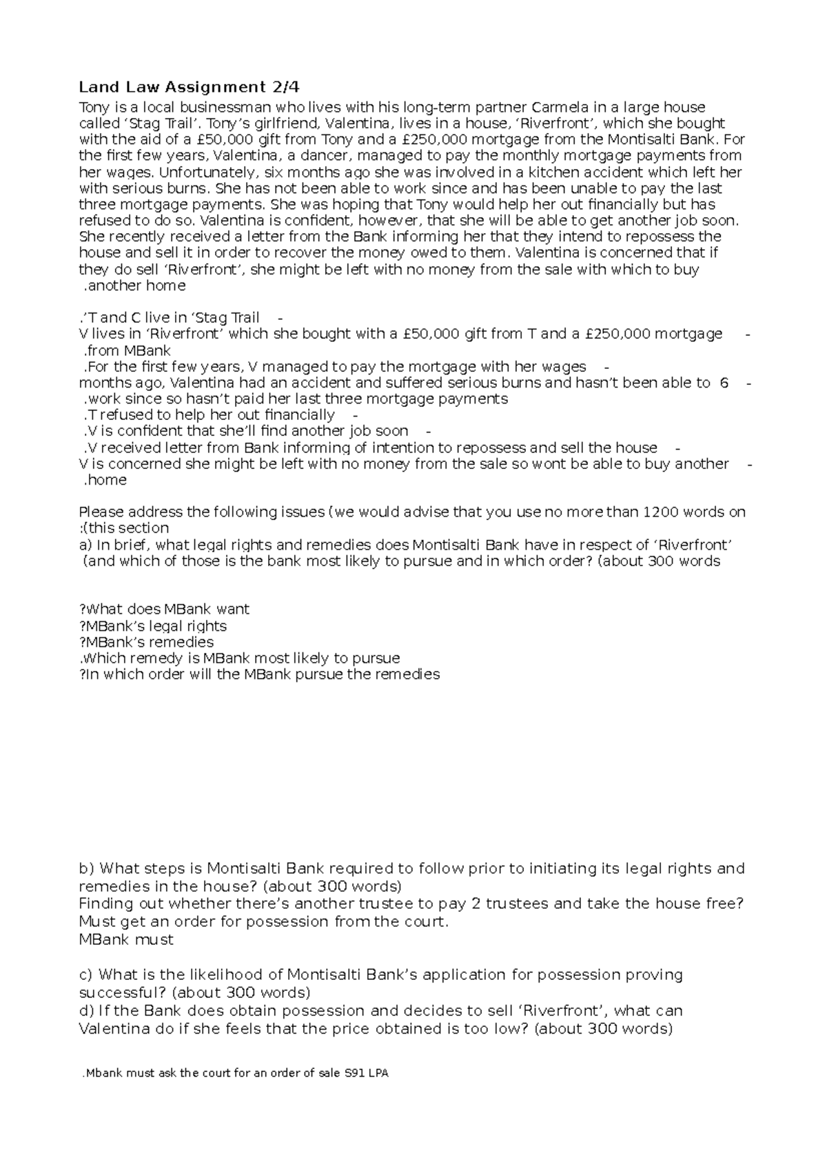 Land Law Assessment Release 2 - Land Law Assignment 2/ Tony is a local ...