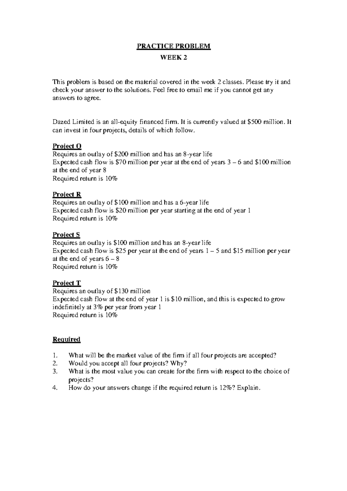 W2 Practice Problem - PRACTICE PROBLEM WEEK 2 This problem is based on ...