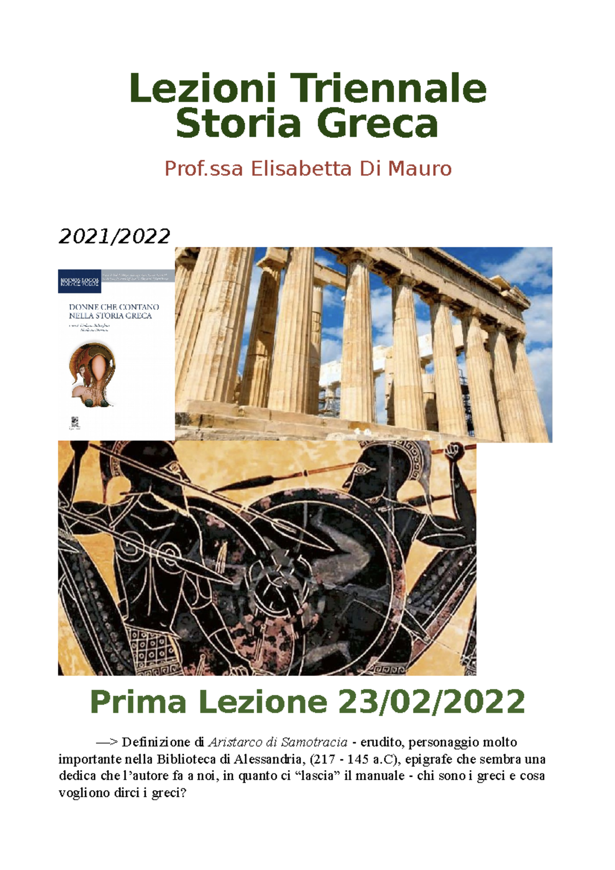 Lezioni Storia Greca - !!!! - Ud'A - Studocu