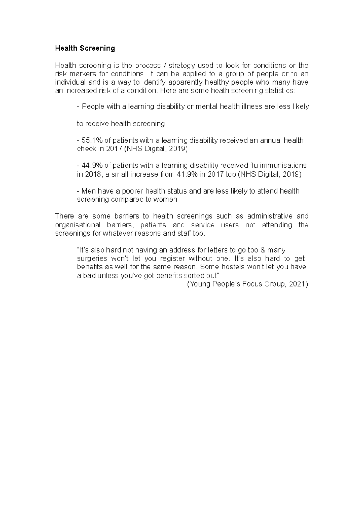 Health Screening for Service Users with Learning Disabilities - Health ...