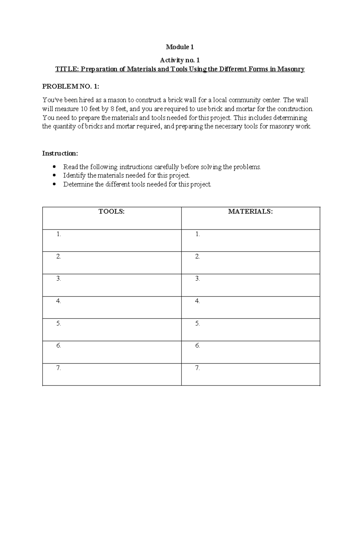 AR- Activity 12 - Module 1 Activity no. 1 TITLE: Preparation of ...