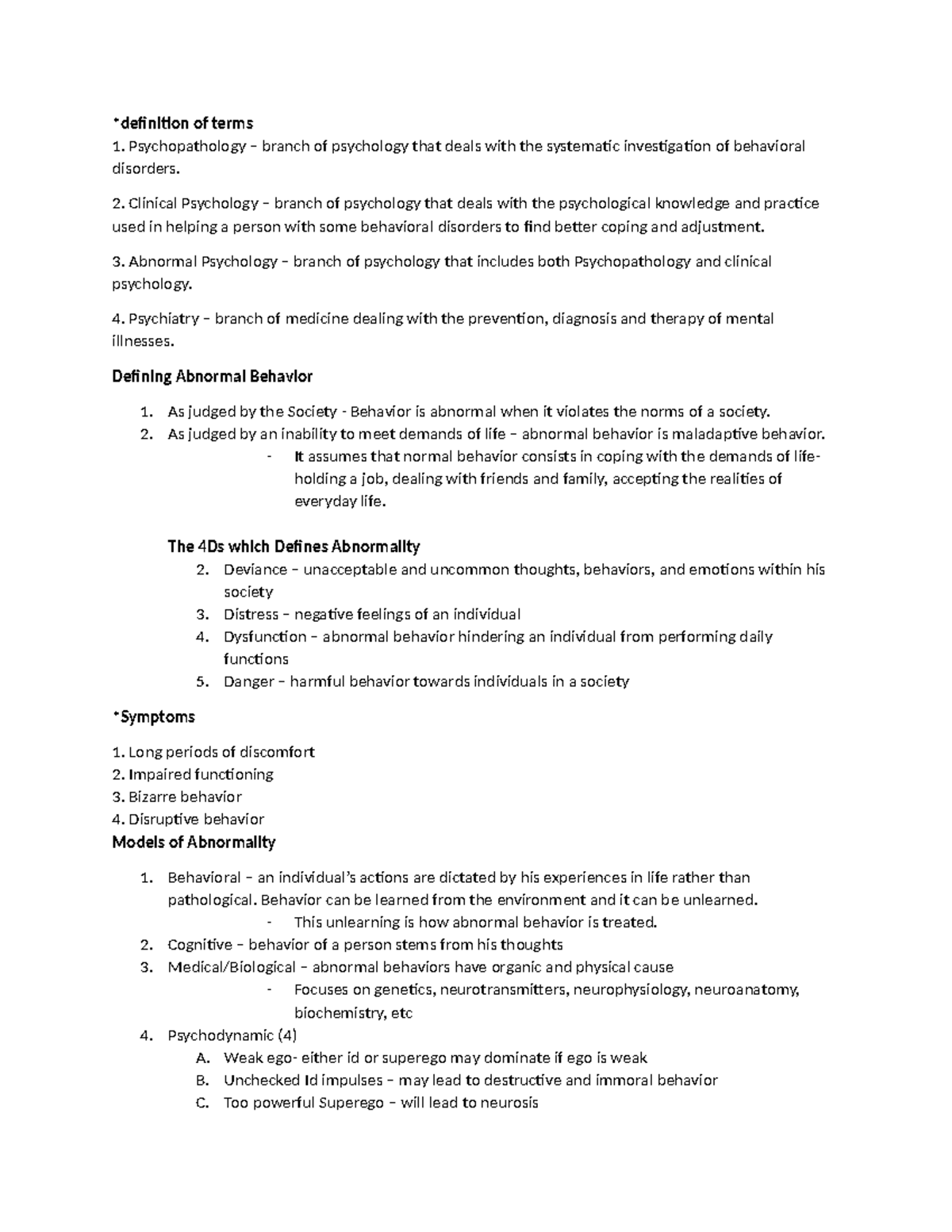 Human Behavior - *definition of terms Psychopathology – branch of ...