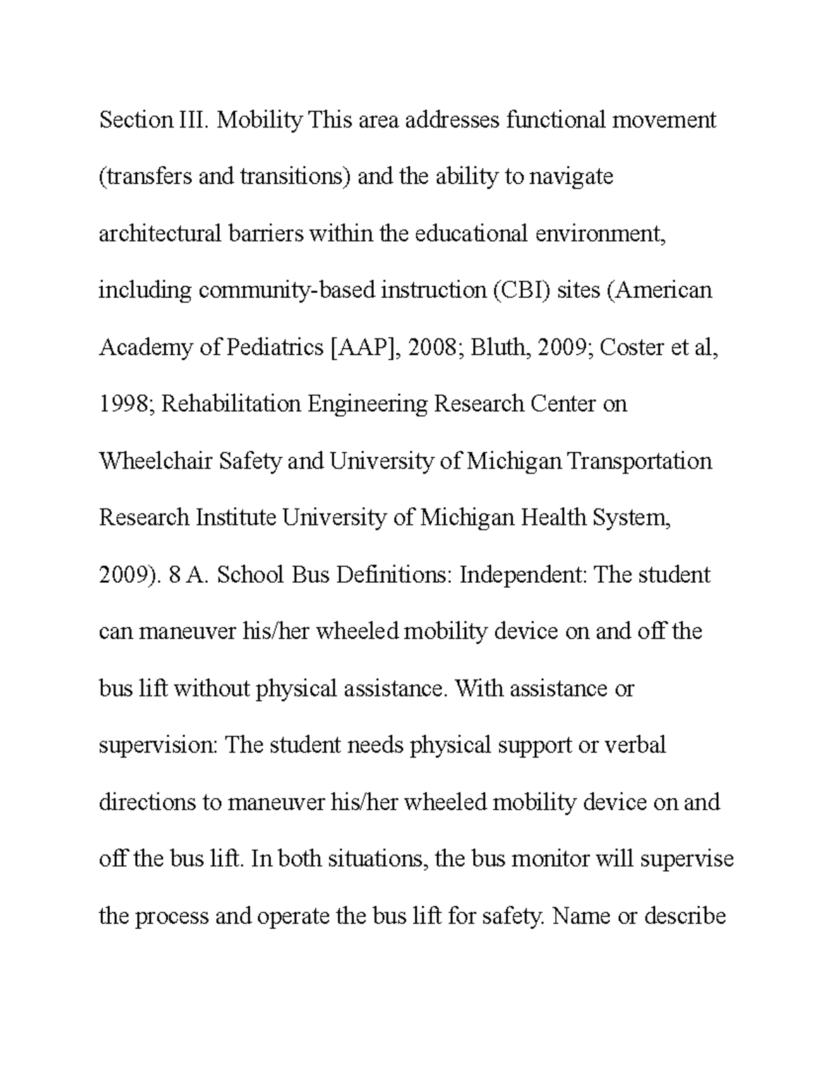 Section III - lecture notes - Section III. Mobility This area addresses ...