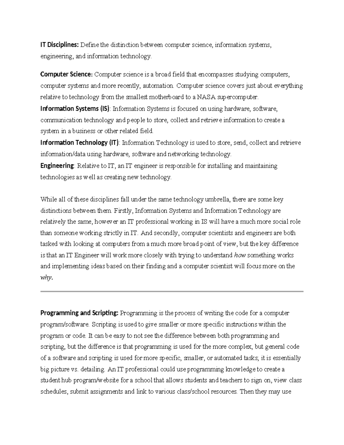 it professional can't remember the module - IT Disciplines: Define the ...