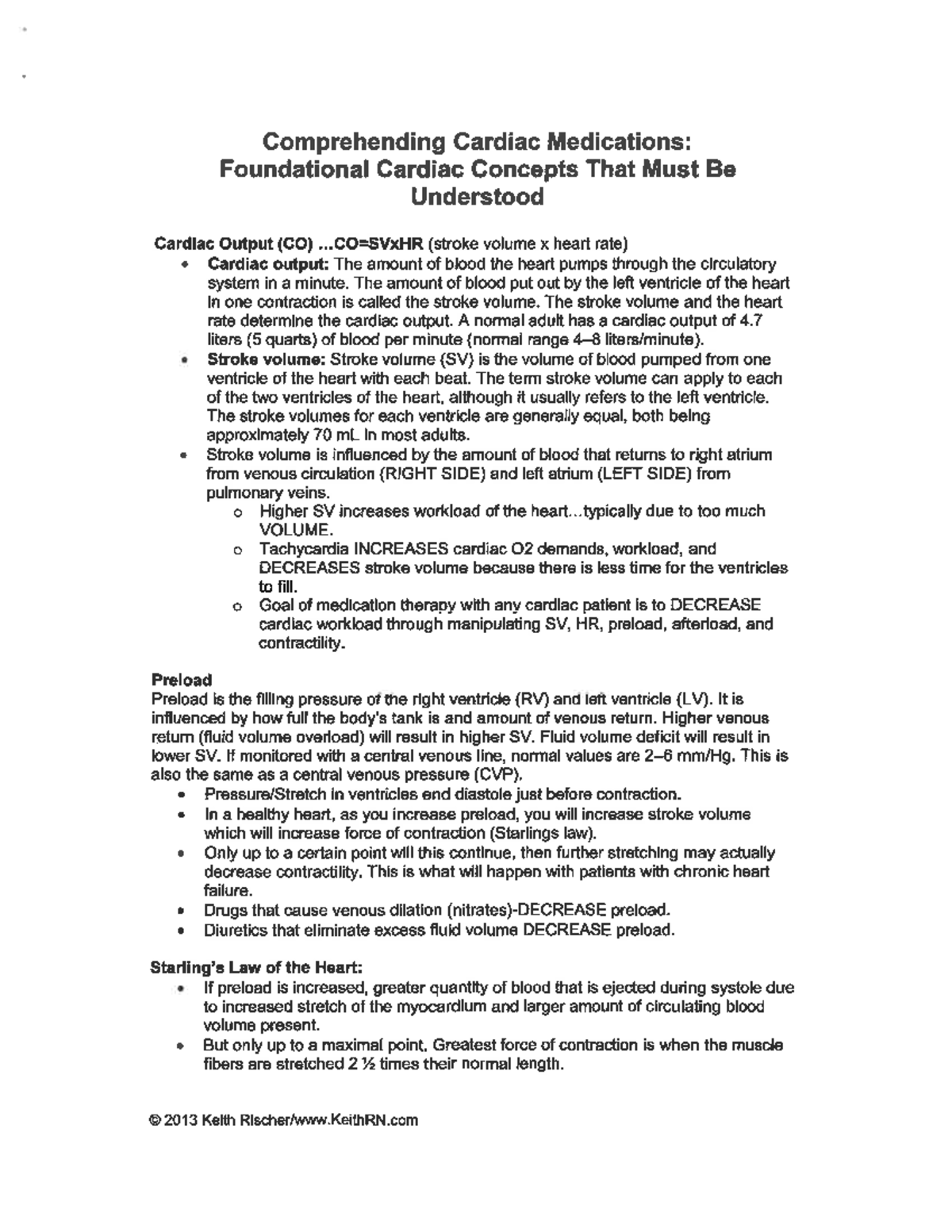 Cardiac Concepts handout - Nur 205 - Studocu