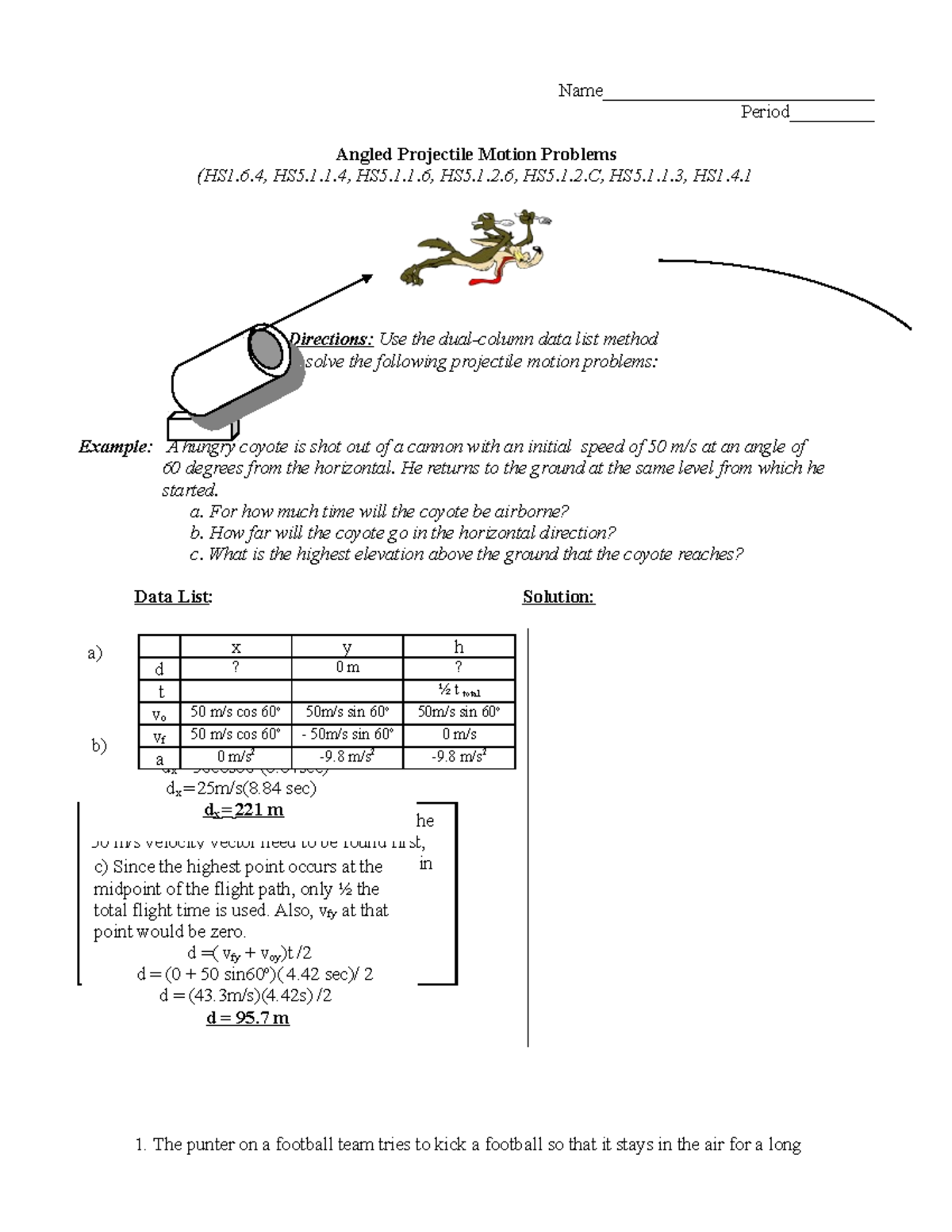 Angled Projectile Motion Problems - Name ...
