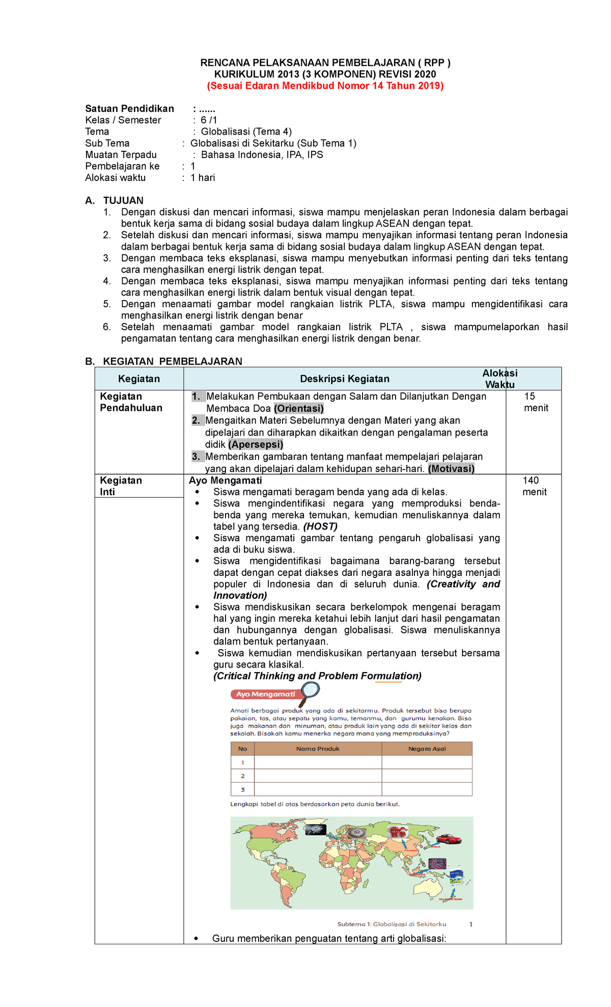 6.4.1.1 - RPP Revisi 2020 - RENCANA PELAKSANAAN PEMBELAJARAN ( RPP ...