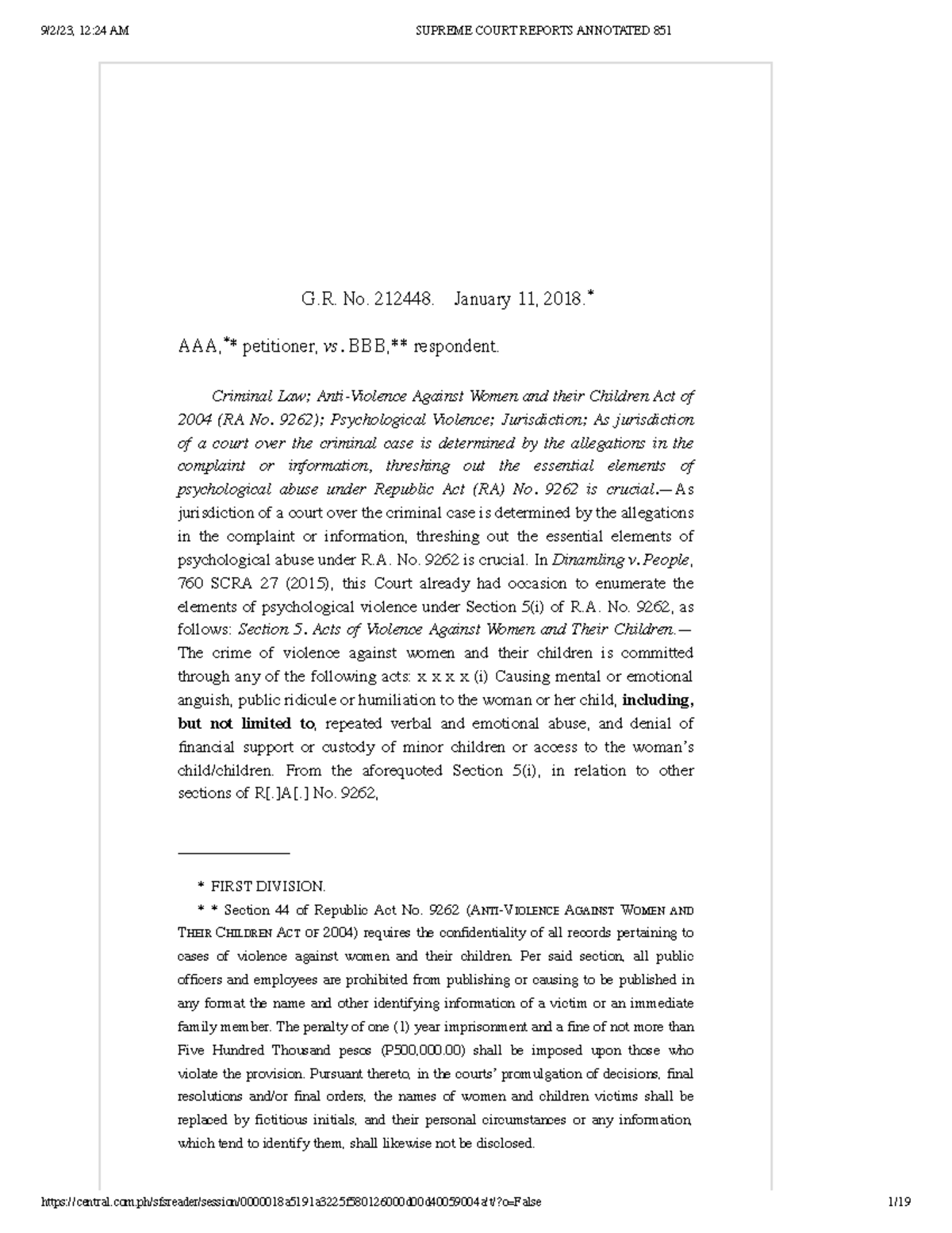 0.b. AAA vs. BBB - Criminal Law 1 - G. No. 212448. January 11, 2018 ...