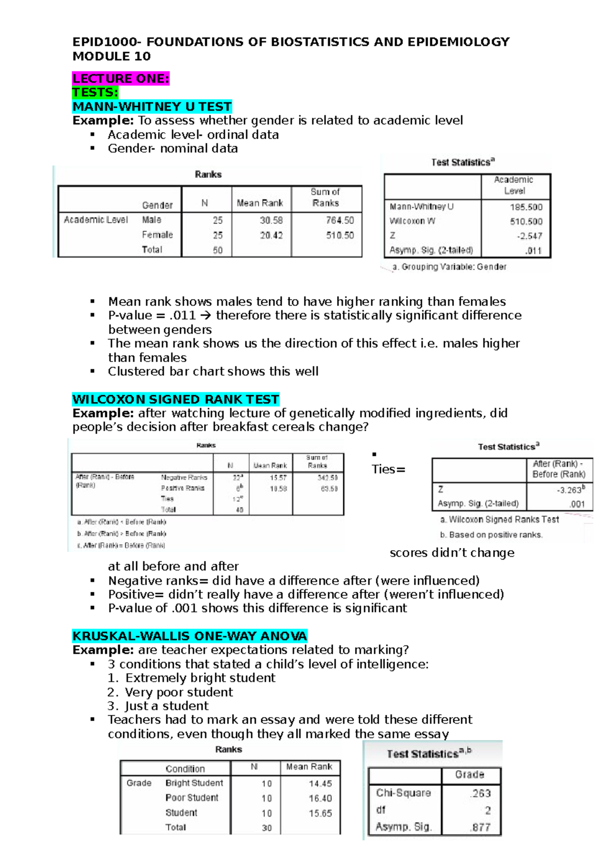 Week 10 - EPID1000 - Notes from week 10 tutorial - EPID1000 ...