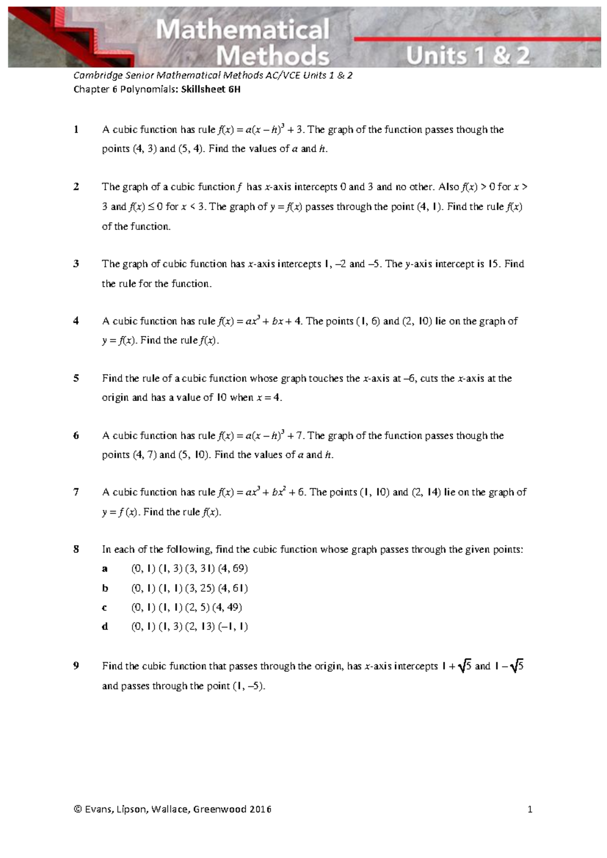 Skillsheet-6H - Cambridge Senior Mathematical Methods AC/VCE Units 1 ...