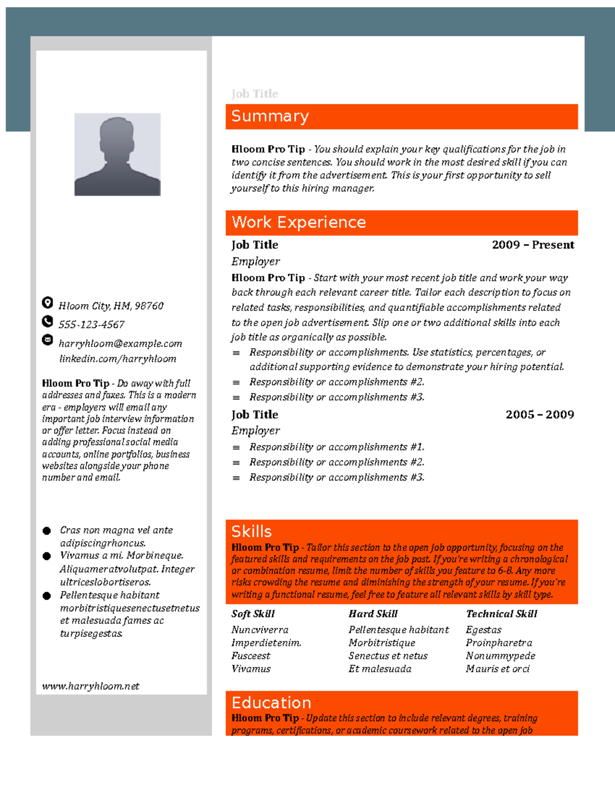 Resume- 011 - Contact Information Hloom City, HM, 98760 555-123 ...