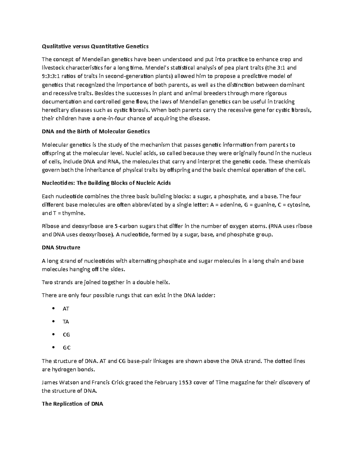 Qualitative versus Quantitative Genetics - Studocu