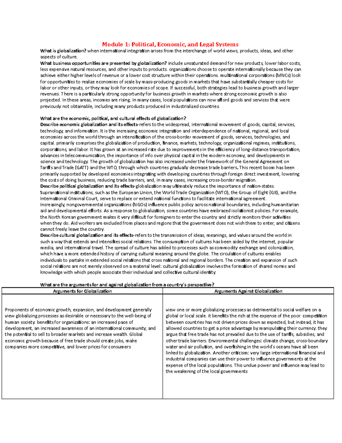 D080 Study Guide - Module 1: Political, Economic, and Legal Systems ...