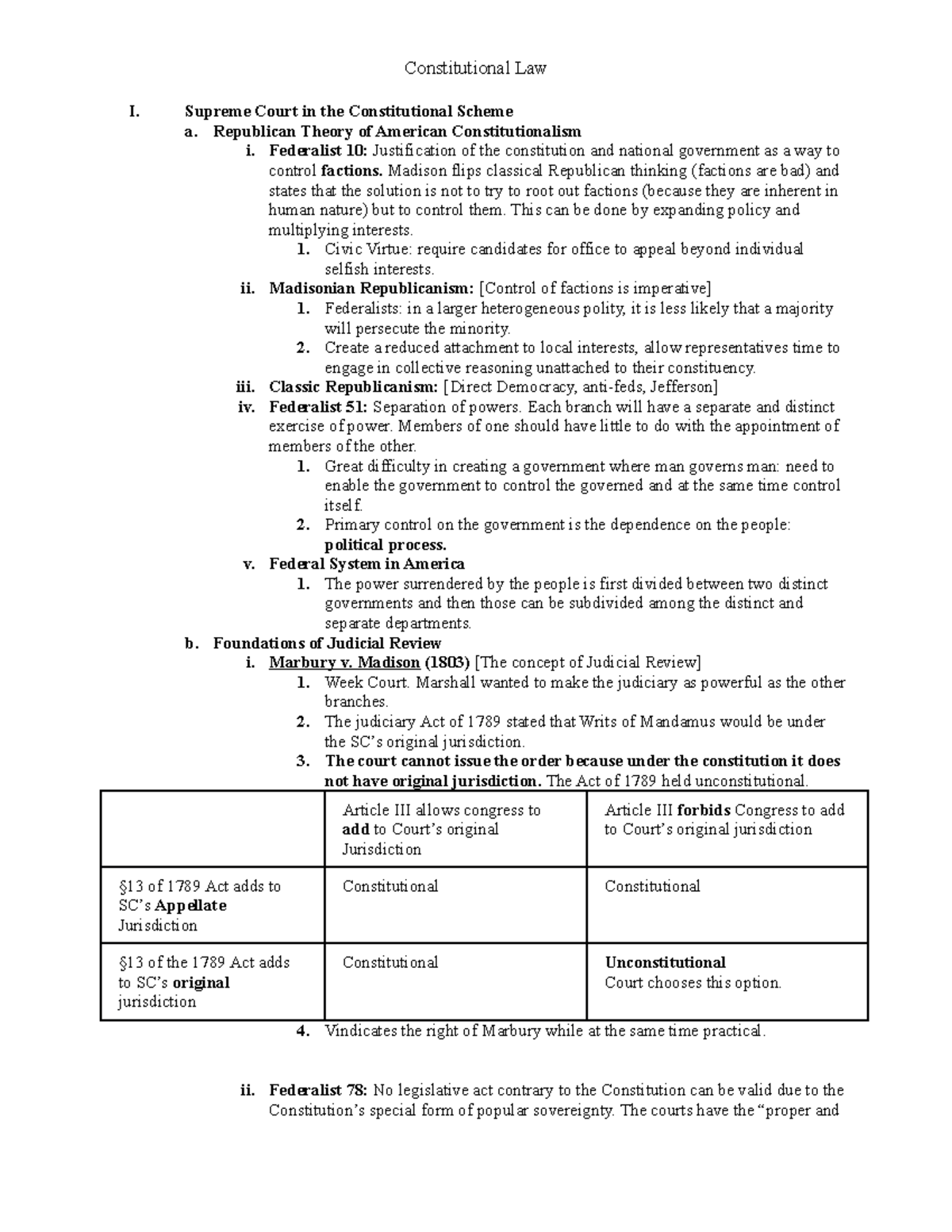 Constitutional Law Outline - 2 - Constitutional Law I. Supreme Court in ...