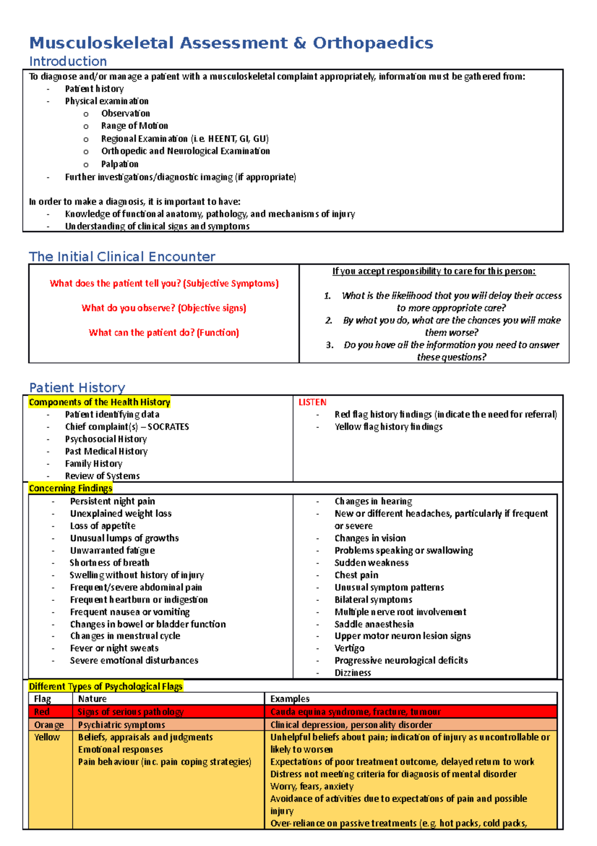 3 - MSK Assessment - Lecture content - Musculoskeletal Assessment ...