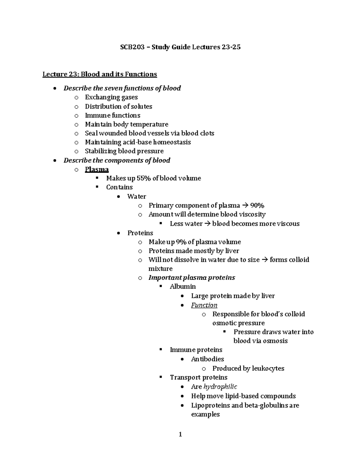 Study Guide - Lectures 23-25 - SCB203 – Study Guide Lectures 23 ...