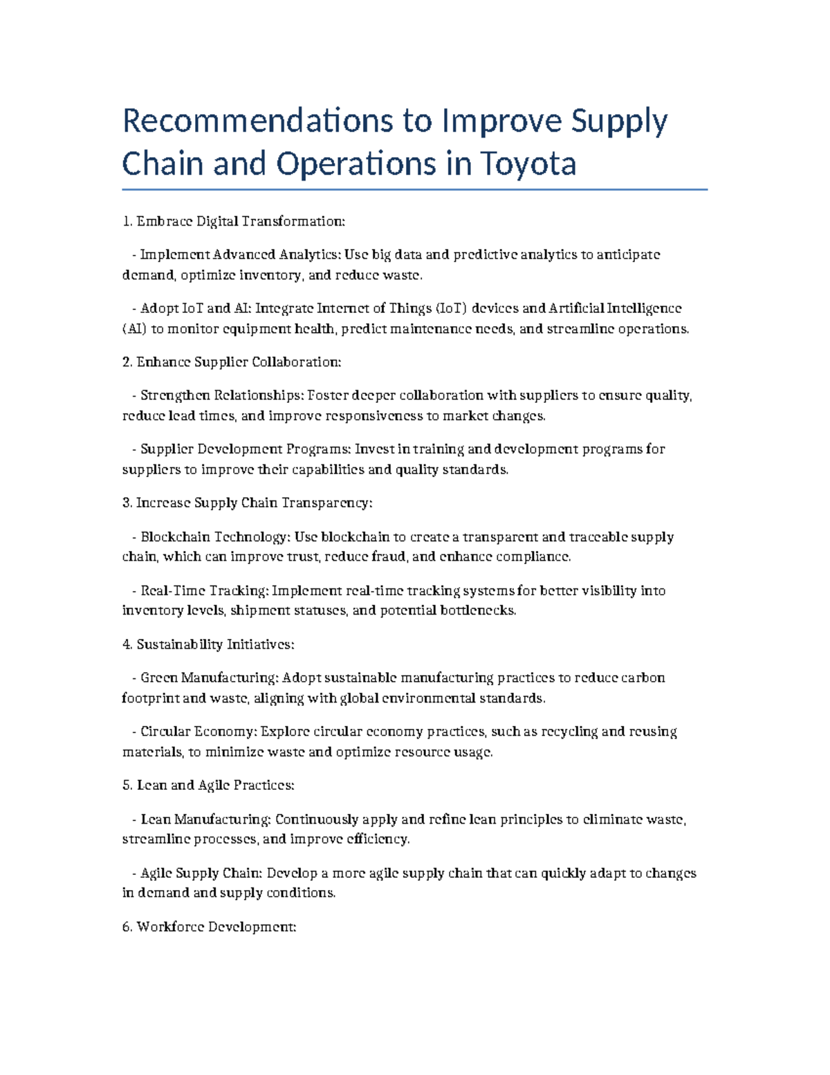 Toyota Supply Chain Recommendations - Recommendations to Improve Supply ...