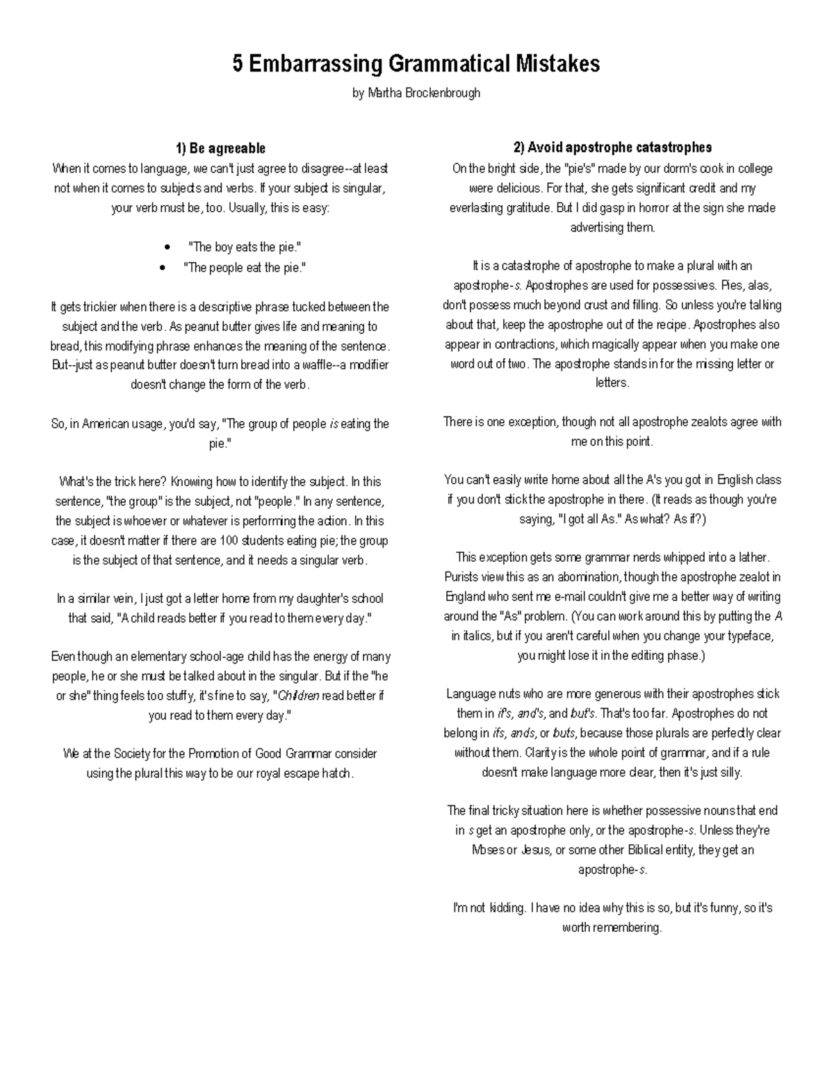 5 Embarrassing Grammatical Mistakes - If your subject is singular, your ...