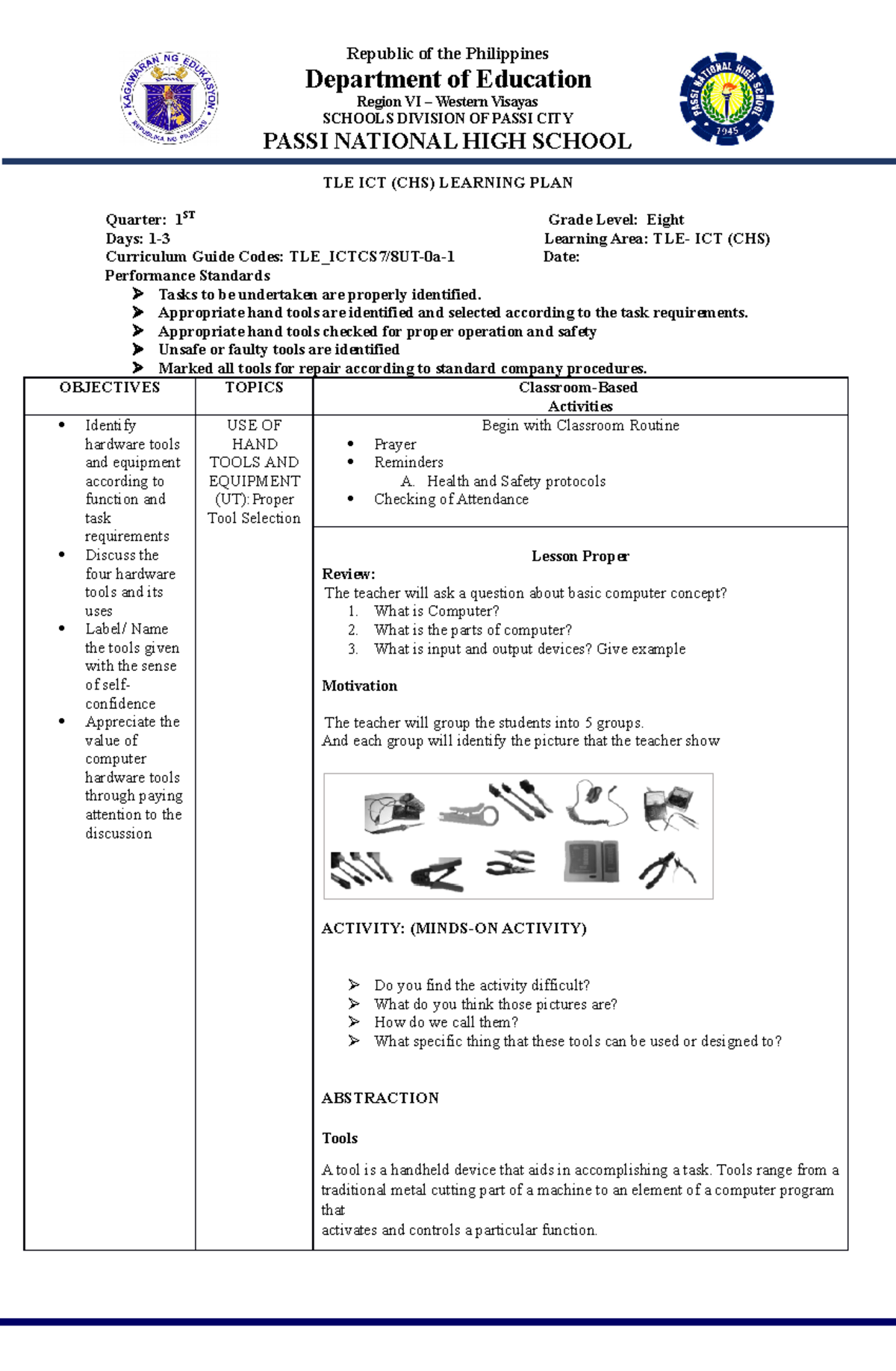 CSS 7/8-Proper tools - Department of Education Region VI – Western ...