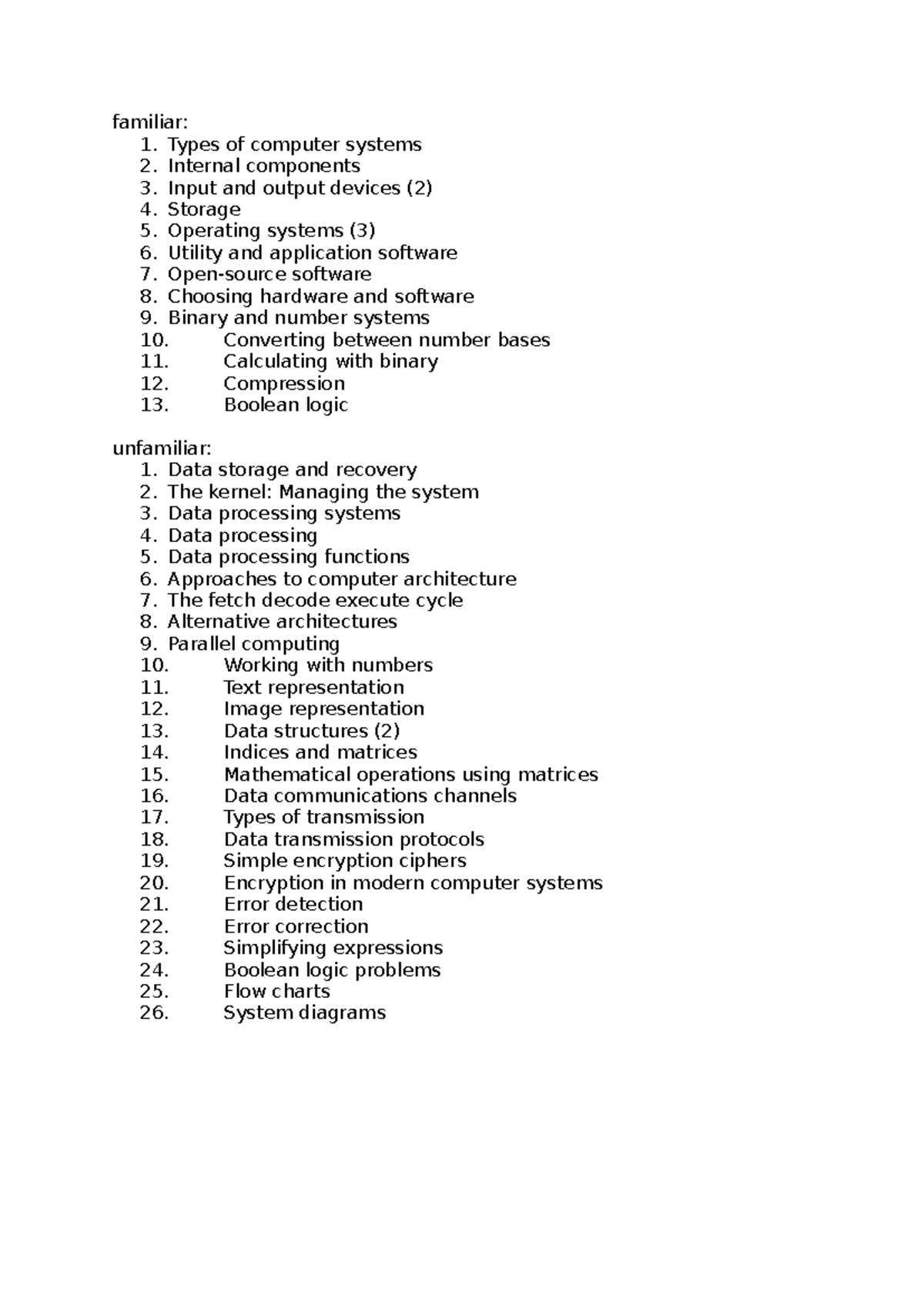 Topic-knowledge - Notes on Unit 1 for Computing. - familiar: 1. Types ...