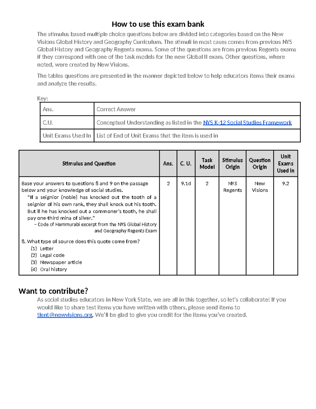 June 3 Regents Style Questions - How to use this exam bank The stimulus ...