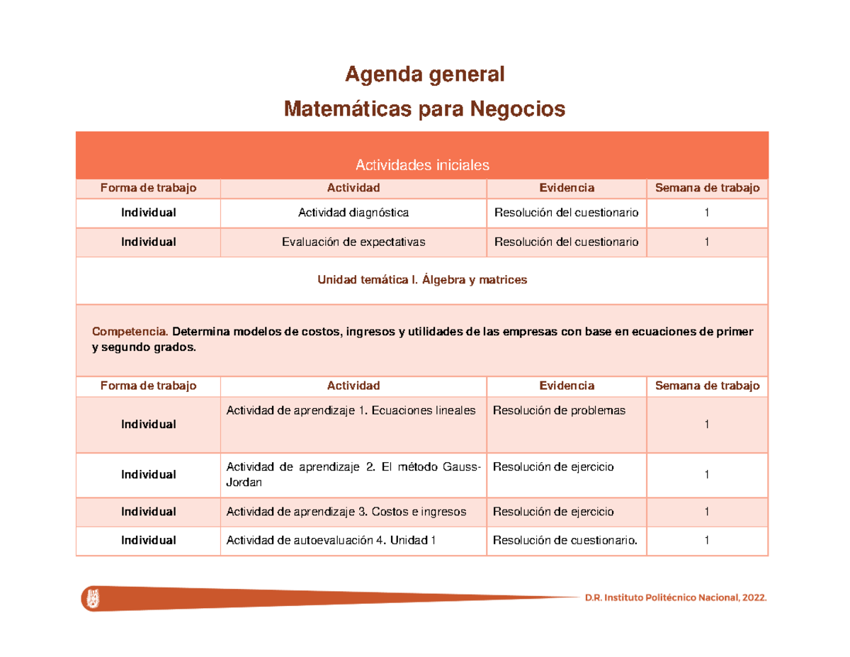 Mpn agenda vf - Agenda general Matemáticas para Negocios Actividades ...