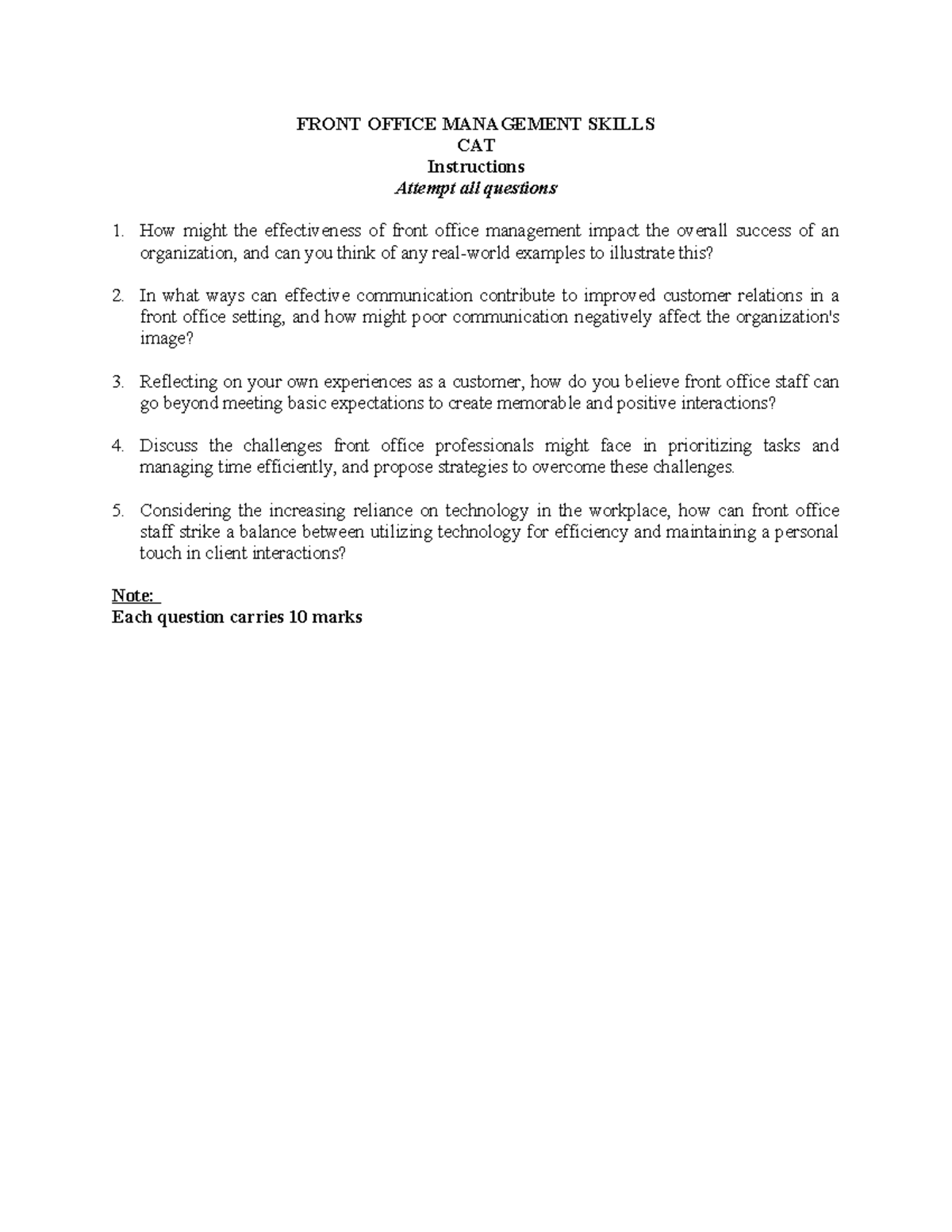 Front Office Management Skills - FRONT OFFICE MANAGEMENT SKILLS CAT ...