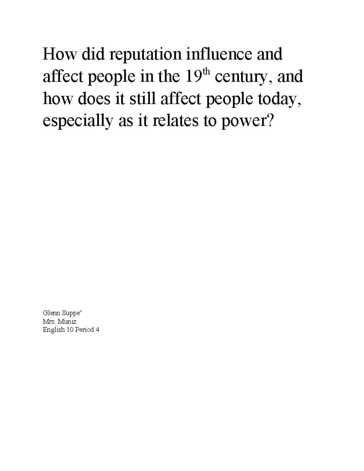 Reputation- Power and Influence - How did reputation influence and ...