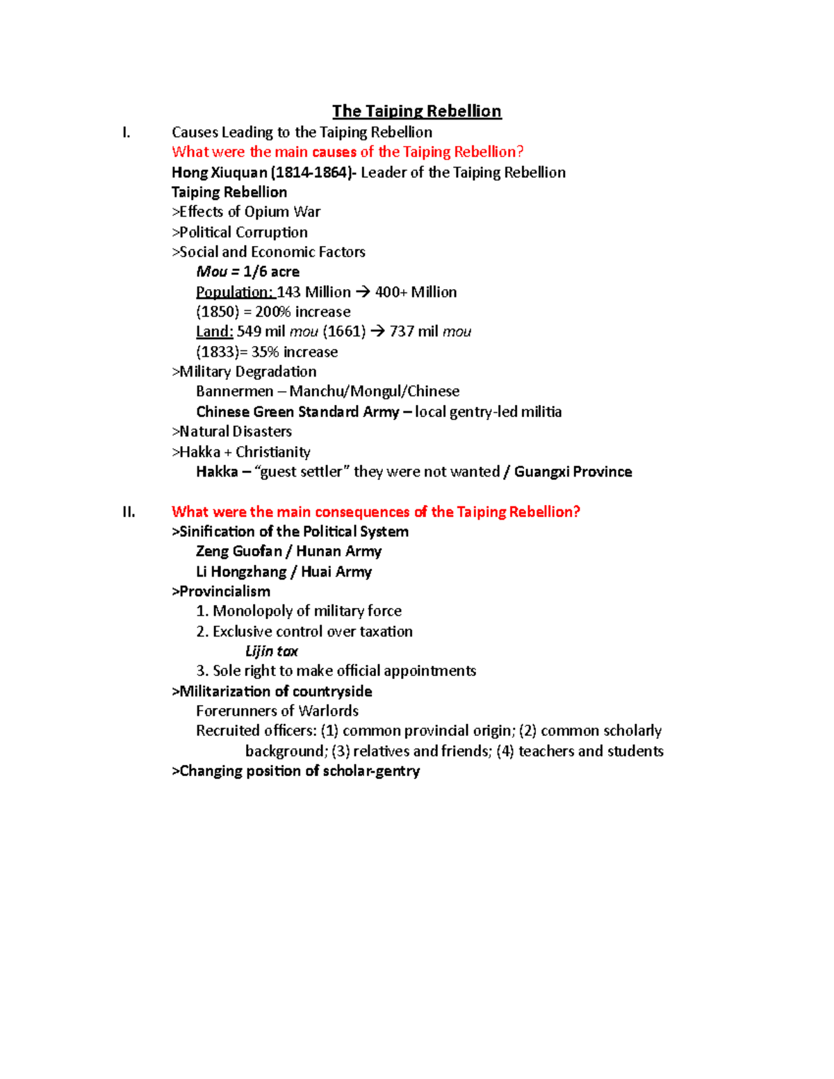 The Taiping Rebellion - Dr. Long - The Taiping Rebellion I. Causes ...