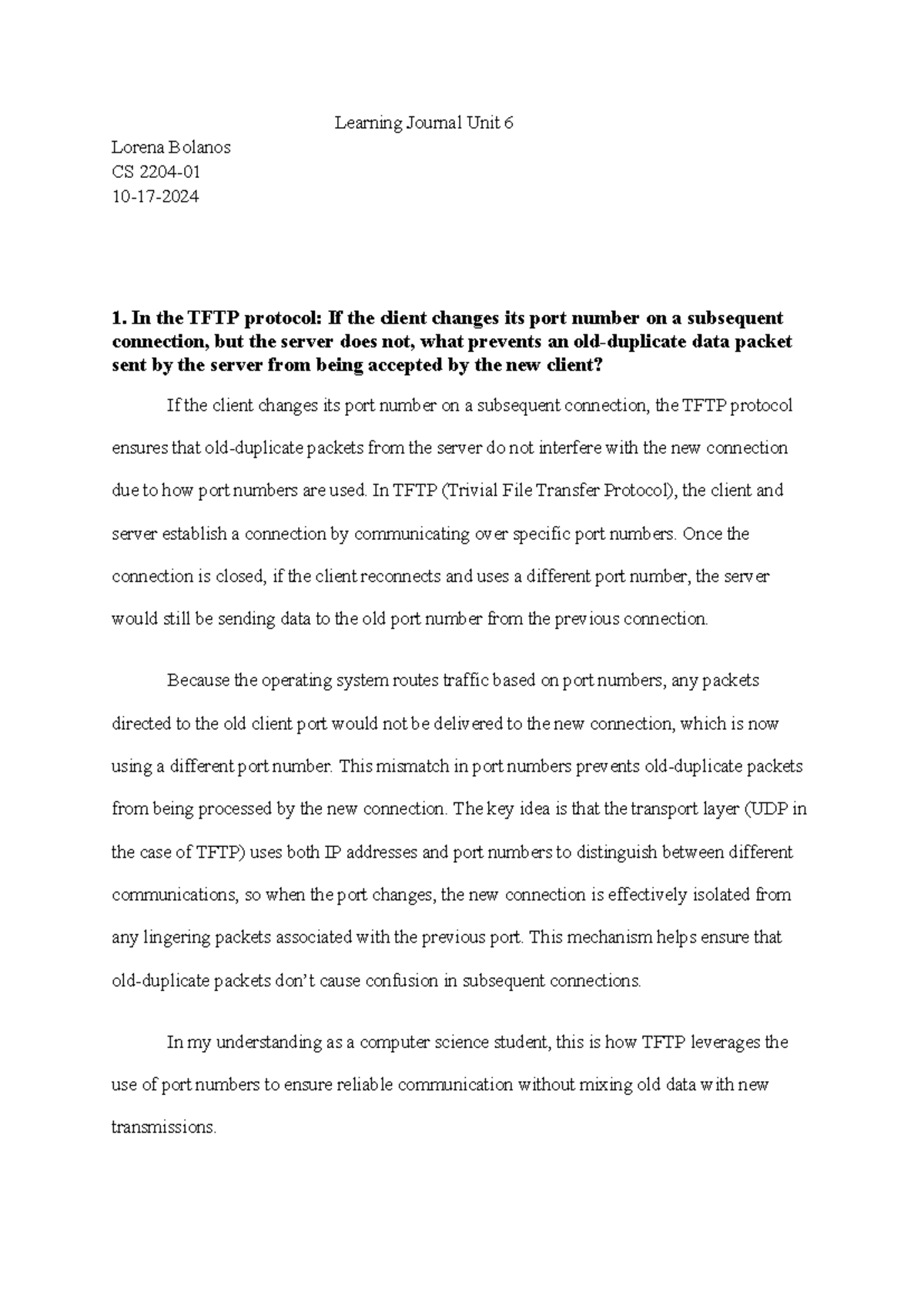 Learning Journal Unit 6 CS 2204-01 - Learning Journal Unit 6 Lorena Bolanos CS 2204- 10-17- 1 ...