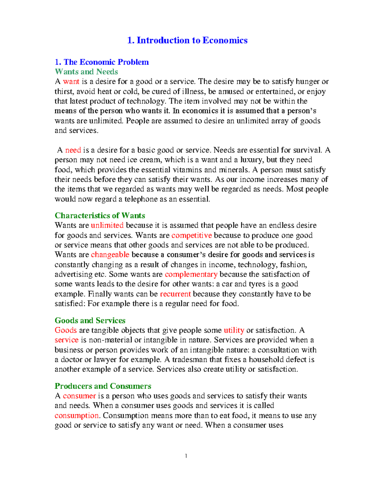 1. The Economic Problem - 1. Introduction to Economics 1. The Economic ...