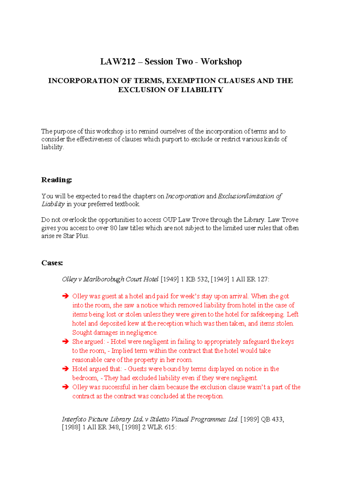 LAW212 - Workshop 2 - LAW212 – Session Two - Workshop INCORPORATION OF ...