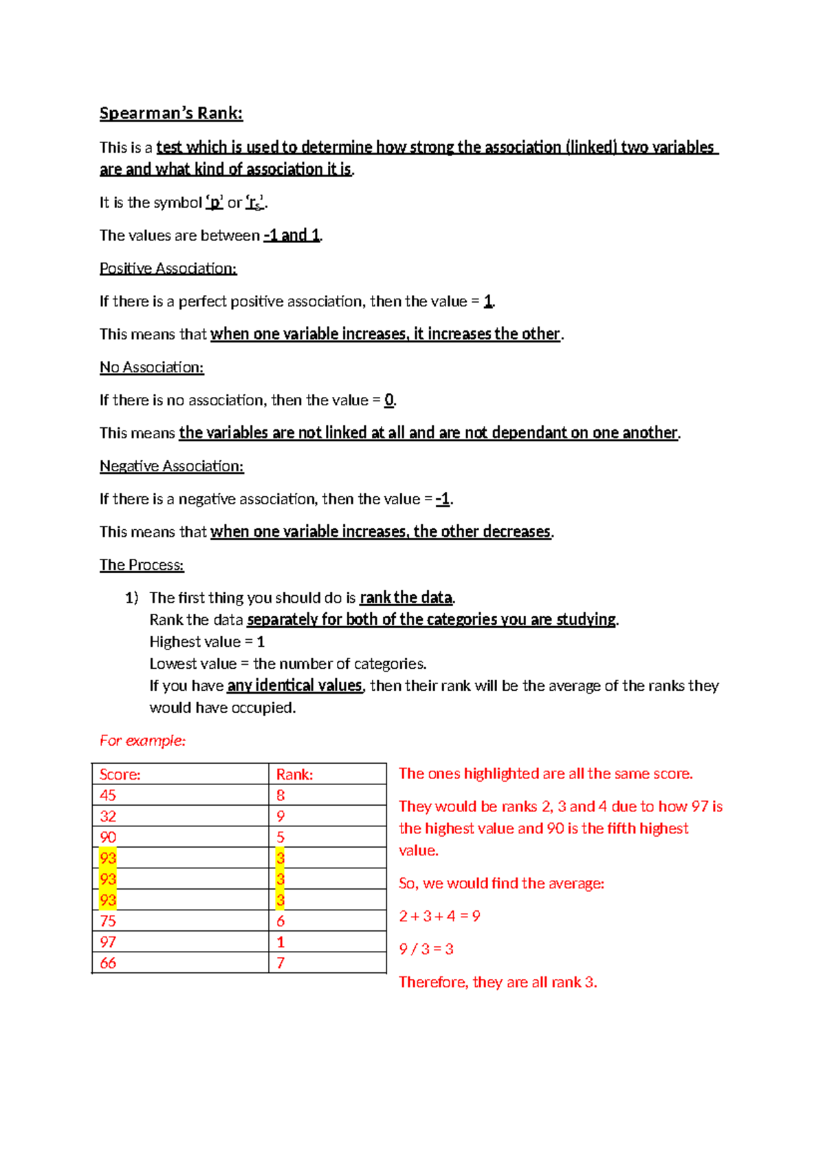 Spearmans Rank - hxfgjxfgjxtj - Spearman’s Rank: This is a test which ...