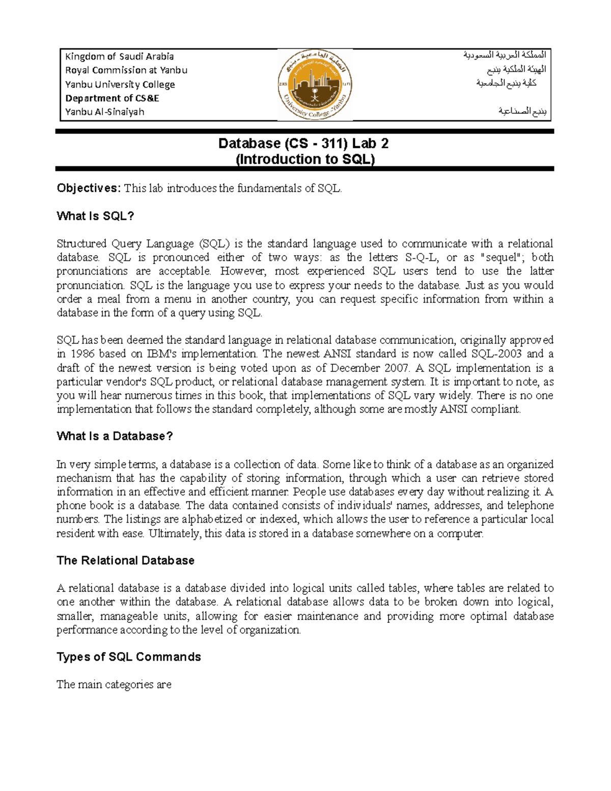 Lab 2 Please Help To Solve All The Issues Dear Database Cs 311 Lab 2 Introduction To 