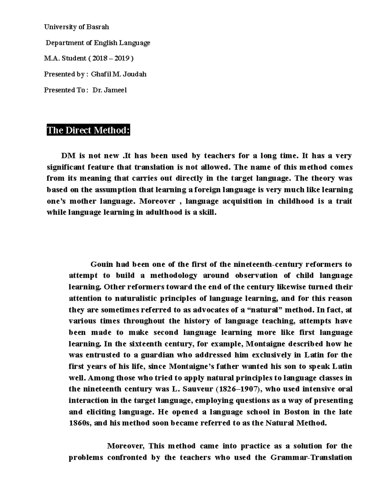 The Direct Method - ELT English Language Teaching - University of ...