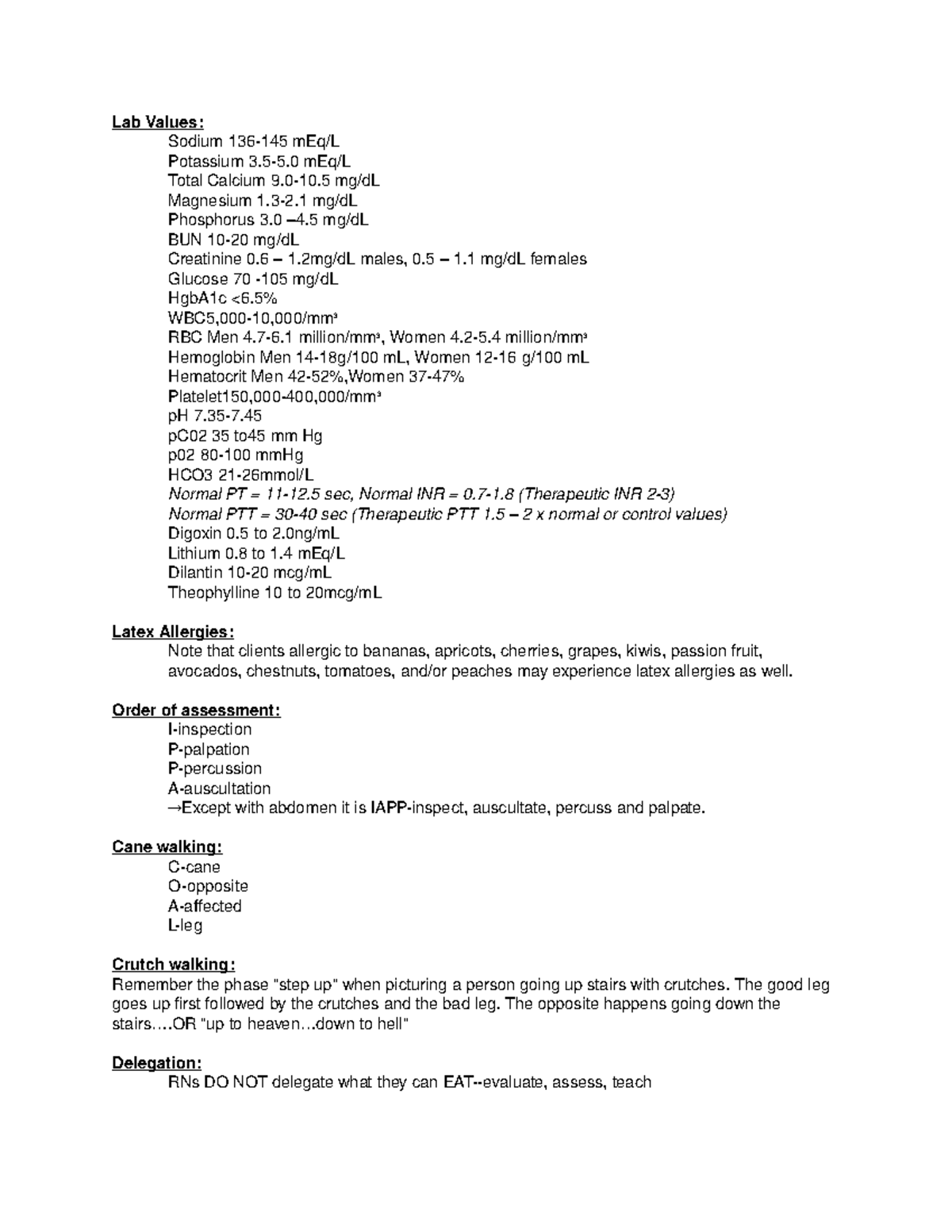 ATI Tips - Lab Values: Sodium Potassium Total Calcium Magnesium ...