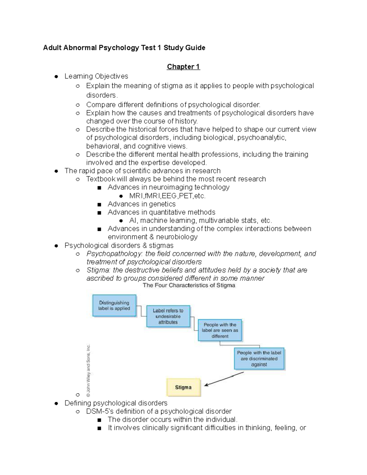 Ab Psych Test 1 - Test 1 notes for Dr. Walker - Adult Abnormal ...