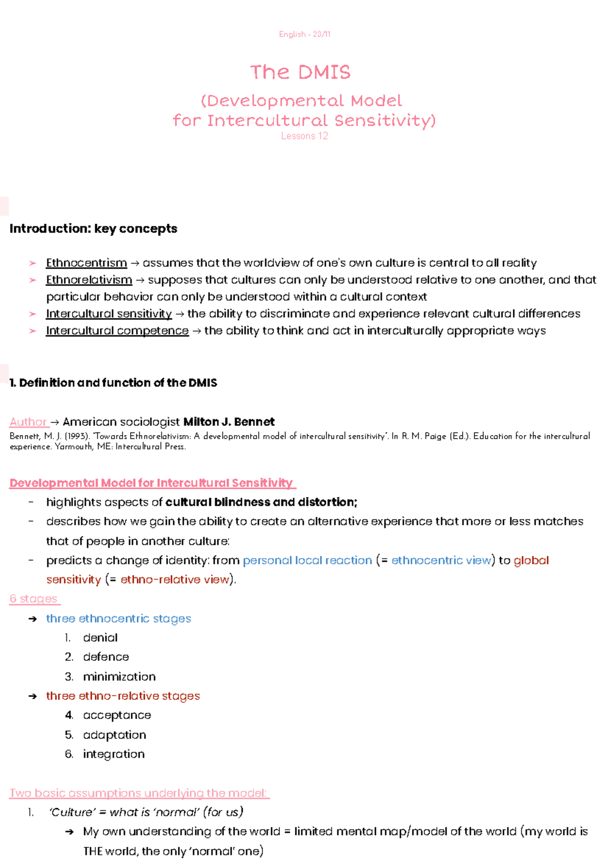 The DMIS, The RAG, Politeness - English - 23/ The DMIS (Developmental ...